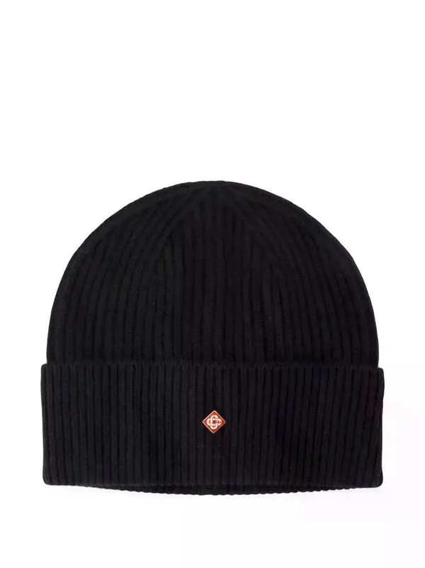 Casablanca Ribbed-knit Logo-plaque Beanie Hat - Black
