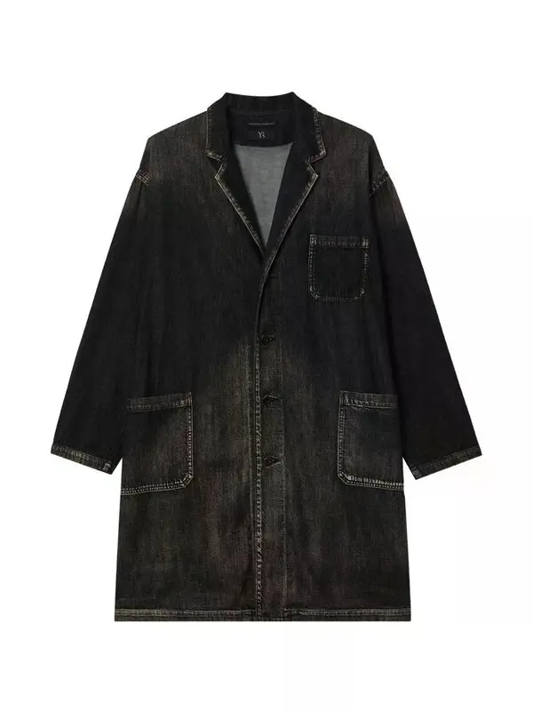 Y’s Faded-effect Patch-pocket Coat - Black