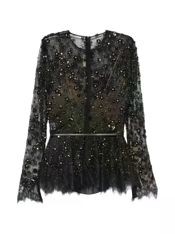 Elie Saab Sequin-embellished Lace Peplum Top