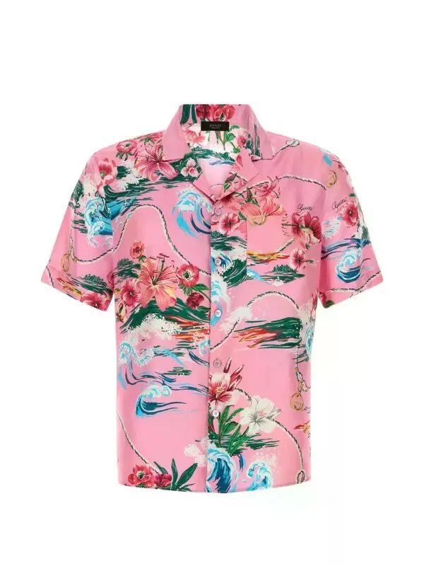 Gucci Printed Twill Bowling Shirt - Pink