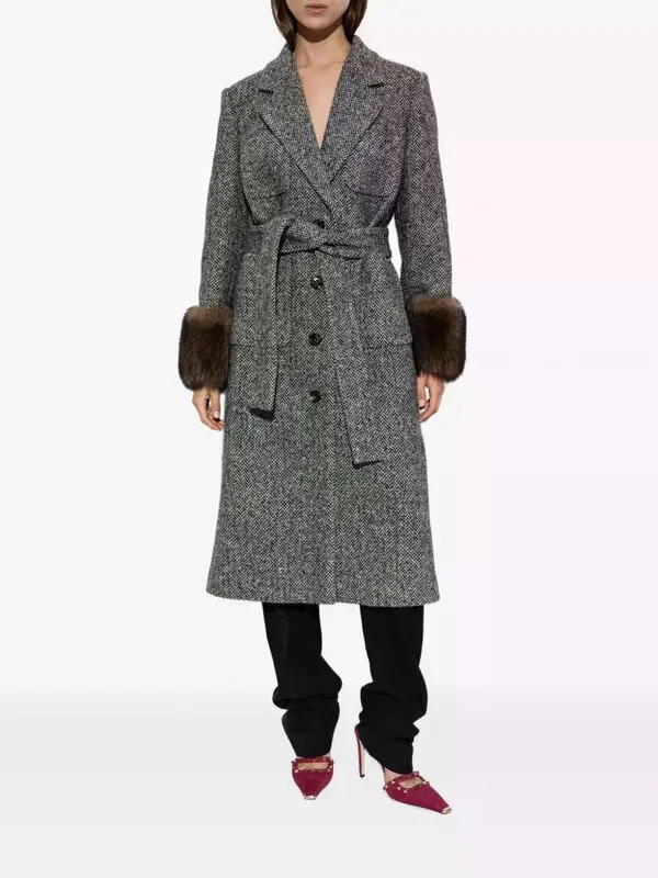 Valentino Garavani Herringbone-pattern Faux-fur-trim Coat