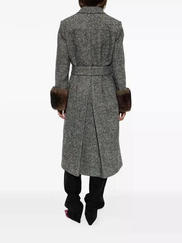 Valentino Garavani Herringbone-pattern Faux-fur-trim Coat