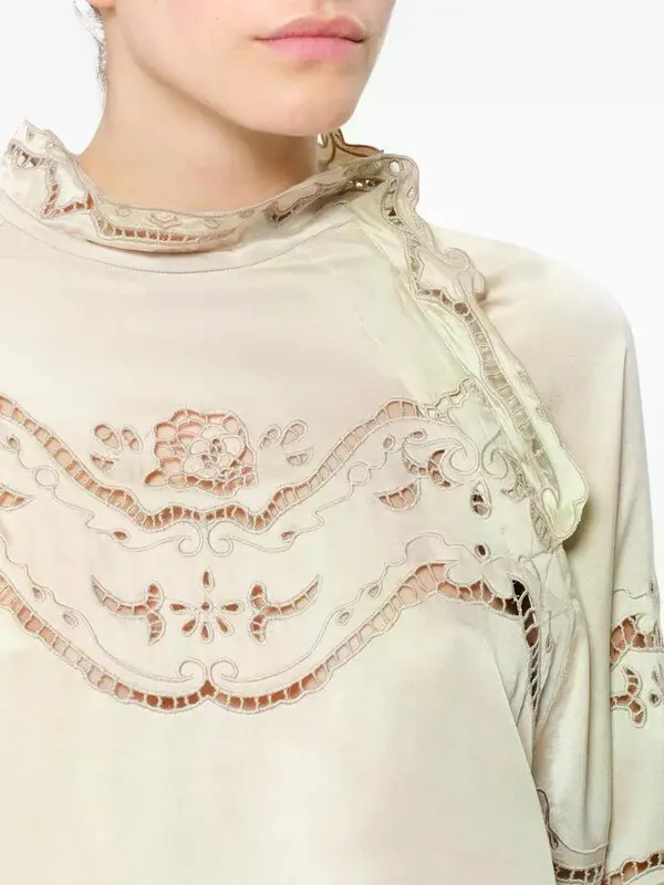Isabel Marant Étoile Enelia Silk Satin Broderie Anglaise Blouse - Neutrals