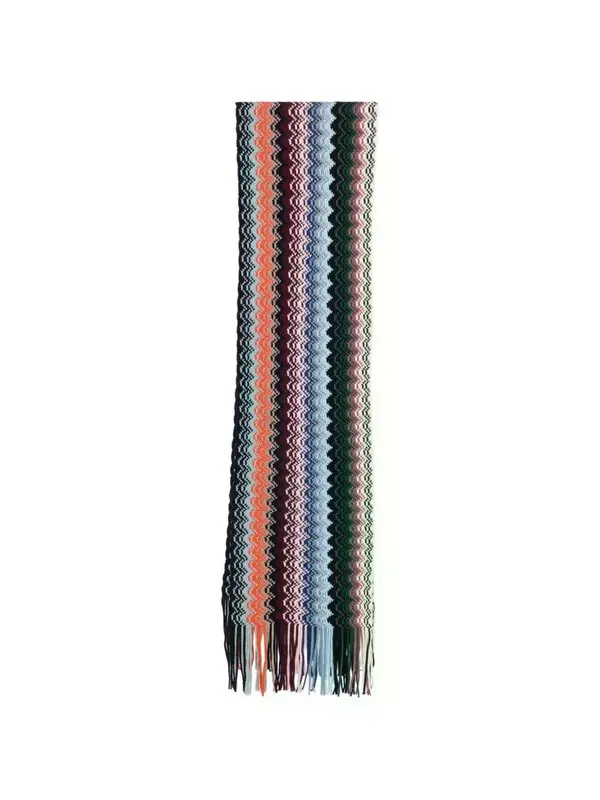 Missoni Zigzag-knit Fringed Scarf - Blue