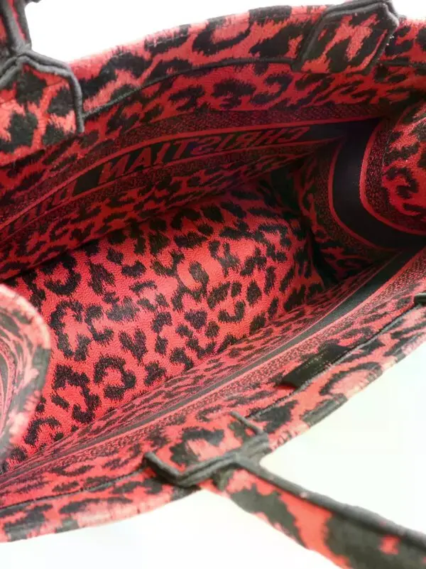 Dior Medium Book Tote Leopard-print Tote Bag - Red