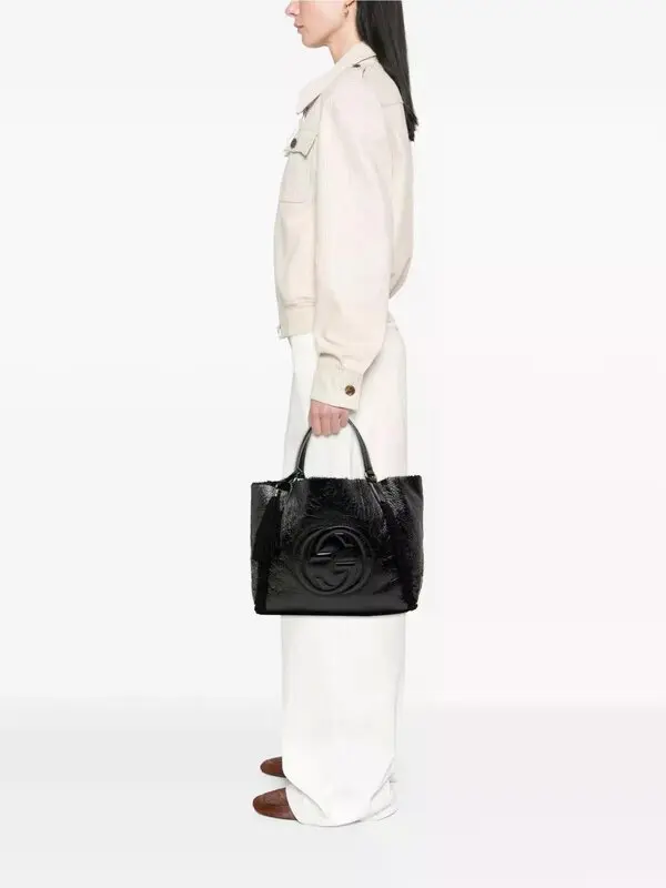 Gucci 2016-2026 Medium Shearling Trimmed Patent Soho Cellarius Tote Bag