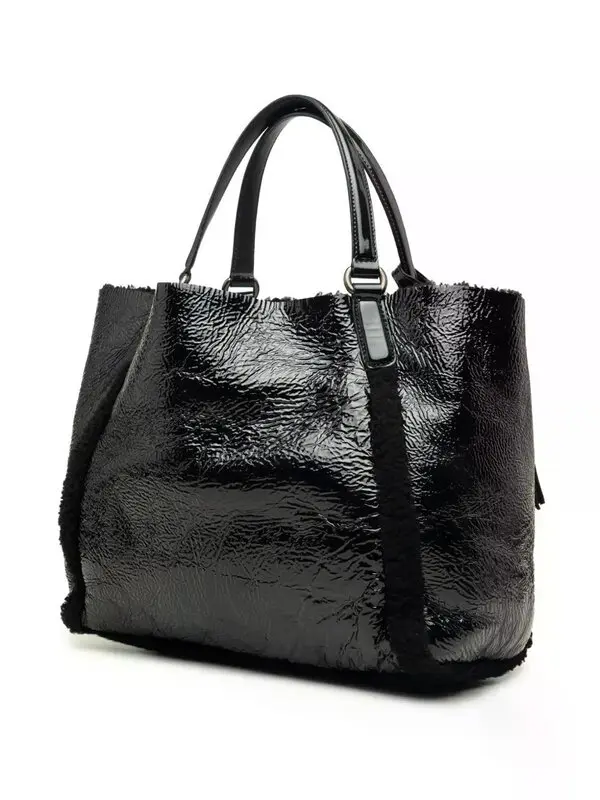Gucci 2016-2026 Medium Shearling Trimmed Patent Soho Cellarius Tote Bag