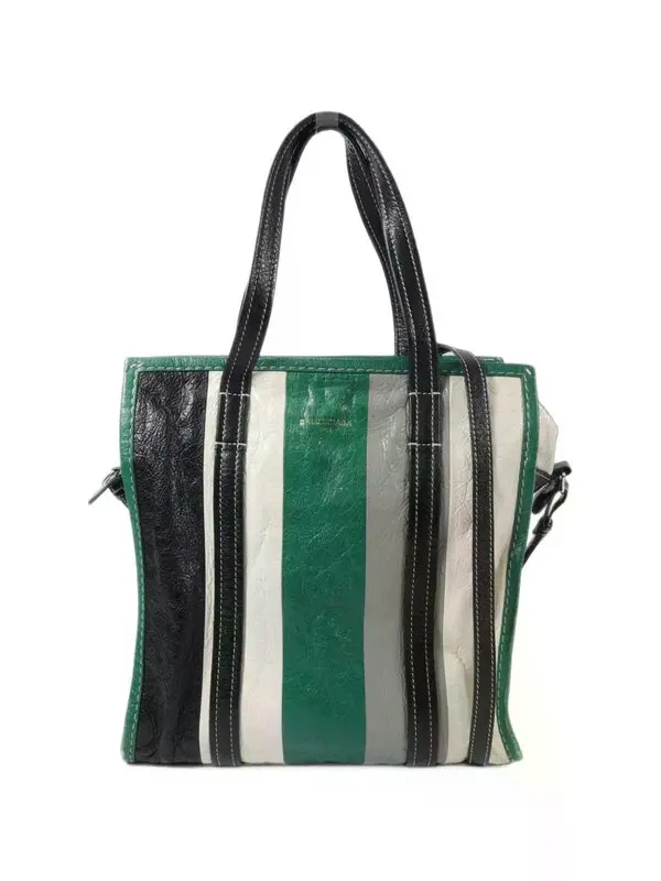 Balenciaga Striped Leather Tote Bag - Green