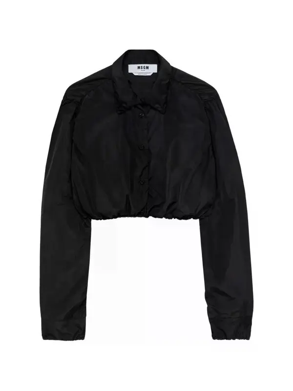 MSGM Cropped Gathered-detail Shirt - Black