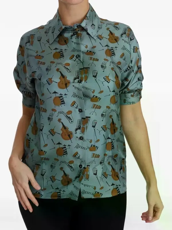 Dolce & Gabbana Musical Instrument-print Silk Shirt - Blue