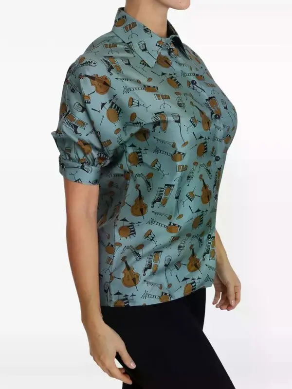 Dolce & Gabbana Musical Instrument-print Silk Shirt - Blue