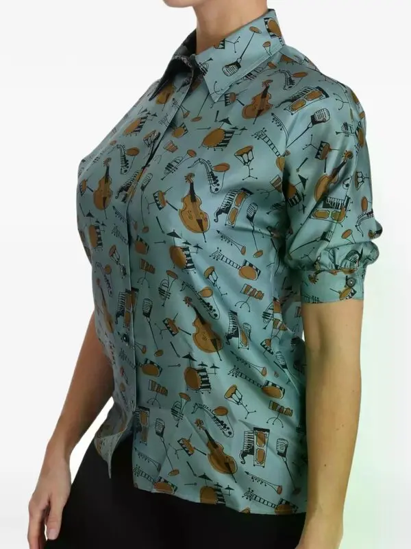 Dolce & Gabbana Musical Instrument-print Silk Shirt - Blue