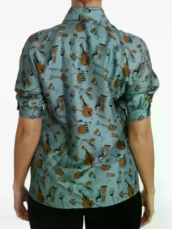 Dolce & Gabbana Musical Instrument-print Silk Shirt - Blue