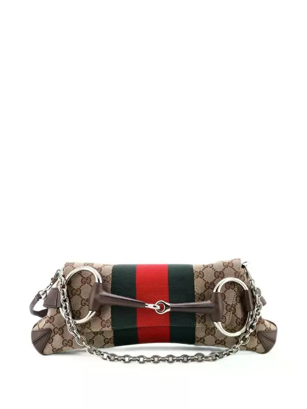 Gucci Horsebit Nm Web Chain Clutch Gg Canvas Medium Shoulder Bag