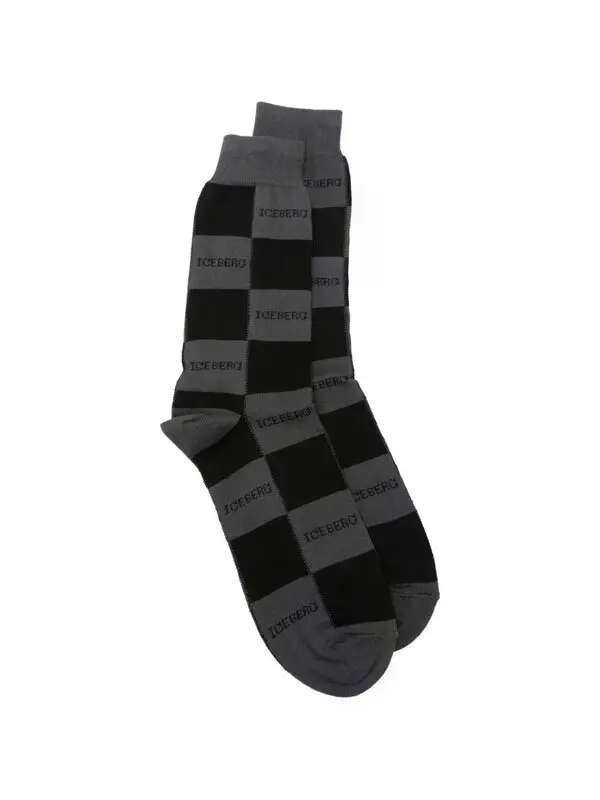 Iceberg Logo-print Checkered Socks - Black