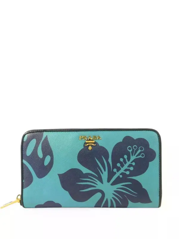 Prada Saffiano Floral-print Wallet - Blue
