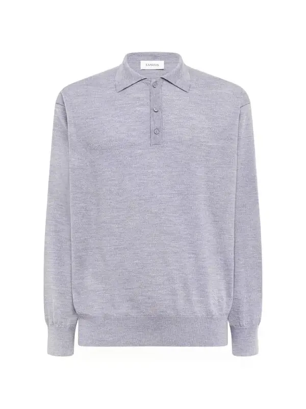 LANEUS Star-embroidered Long-sleeve Polo Shirt - Grey