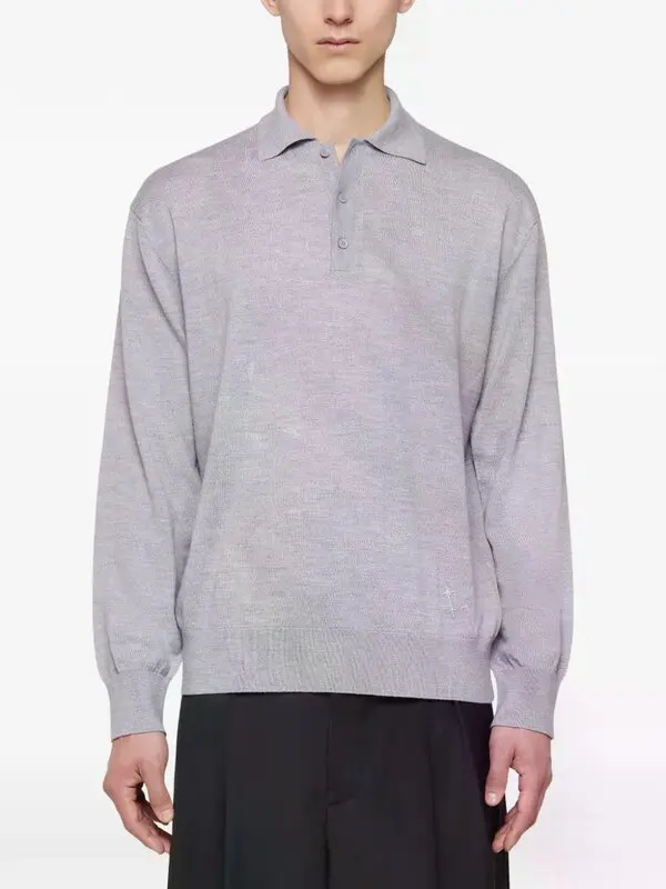 LANEUS Star-embroidered Long-sleeve Polo Shirt