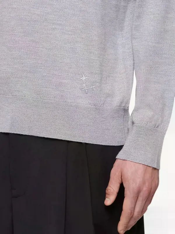 LANEUS Star-embroidered Long-sleeve Polo Shirt
