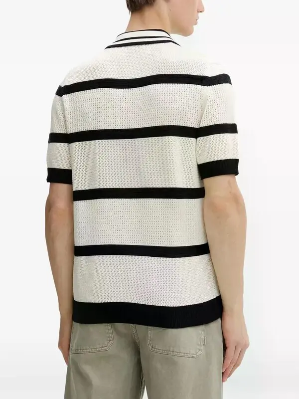 Marc O'polo Striped Pointelle-knit Polo Shirt