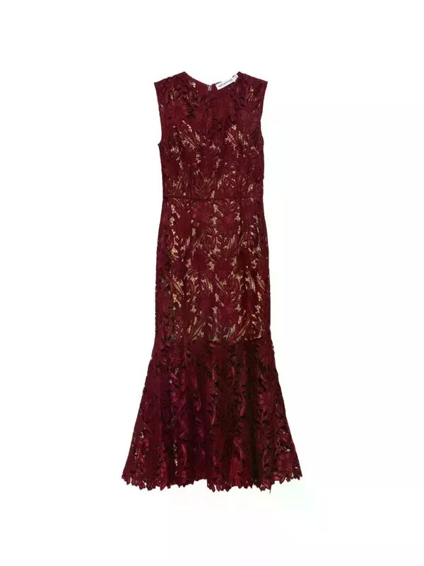 SELF-PORTRAIT Lace Belted Maxi Dress - Red