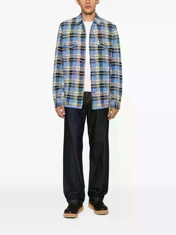 Guest In Residence Check-pattern Button-down Polo Shirt - Blue