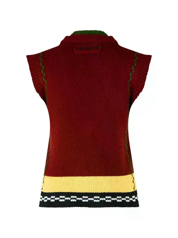 Marni Burgundy Wool Layered Vest With M Intarsia - Red
