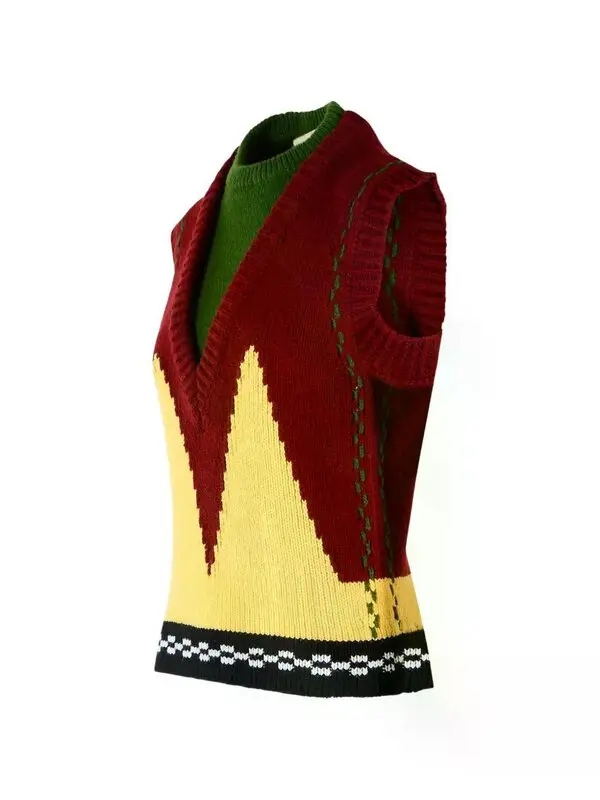 Marni Burgundy Wool Layered Vest With M Intarsia - Red