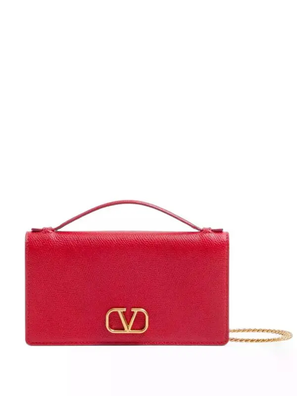 Valentino Garavani Vlogo Signature Leather Shoulder Bag - Red