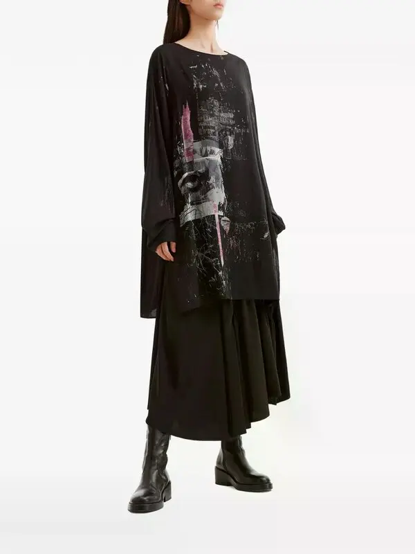 Y’s Graphic-print Long-sleeve Top - Black