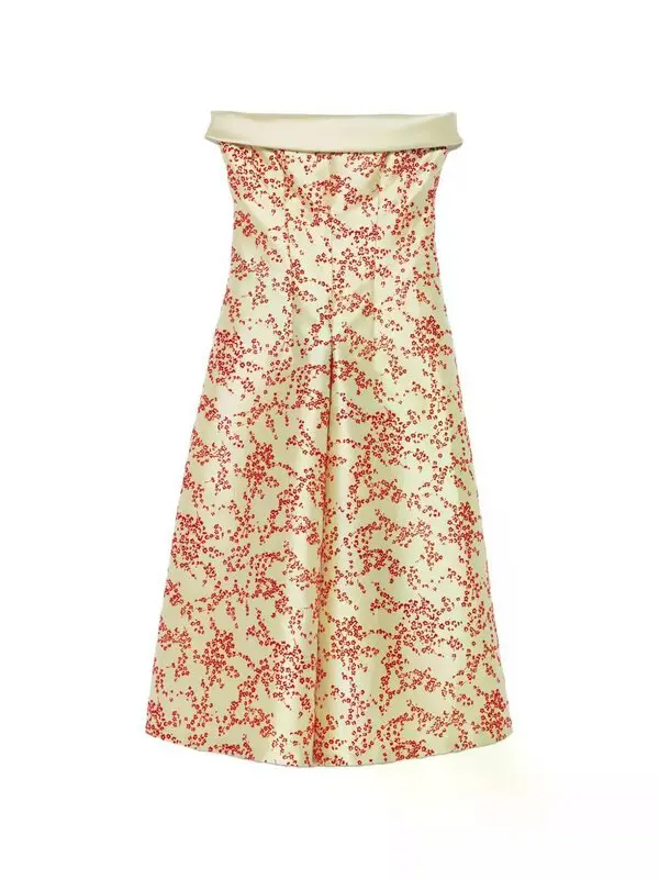 Alberta Ferretti Floral-print Strapless Midi Dress - Green