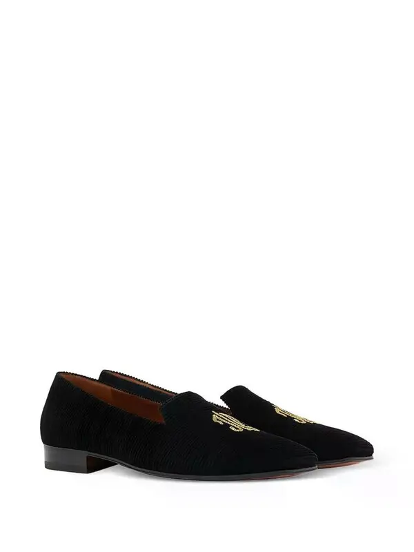 FERRAGAMO Embroidered Suede Loafers - Black