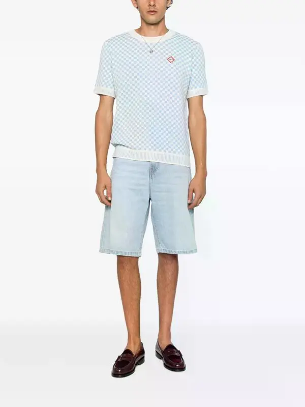 Casablanca Checkerboard-knit Logo-patch T-shirt