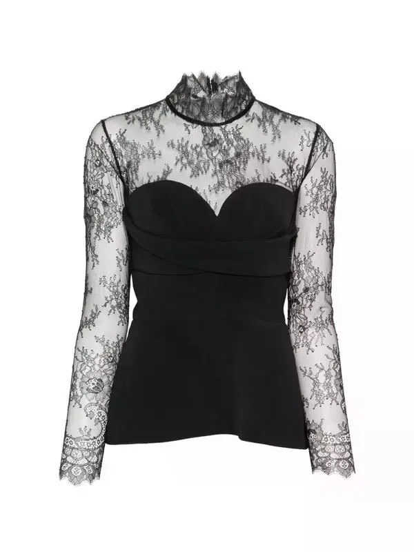 Elie Saab Lace-panelled Sweetheart-neck Top - Black