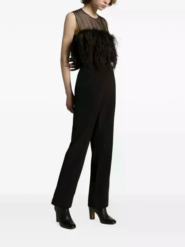 Alberta Ferretti Feather-detail Mesh-panel Blouse - Black