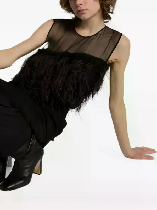 Alberta Ferretti Feather-detail Mesh-panel Blouse