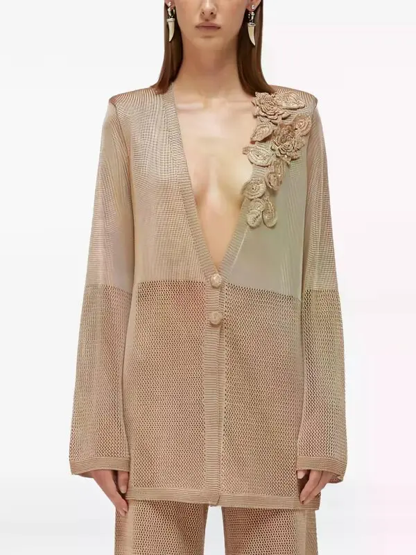 BLUGIRL Floral-appliqué Open-knit Cardigan