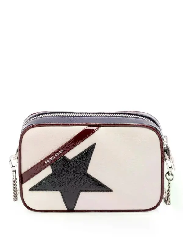 GOLDEN GOOSE Mini Star Bag In Butter-white Leather With Black Star And Burgundy And Dark Blue Details - Neutrals