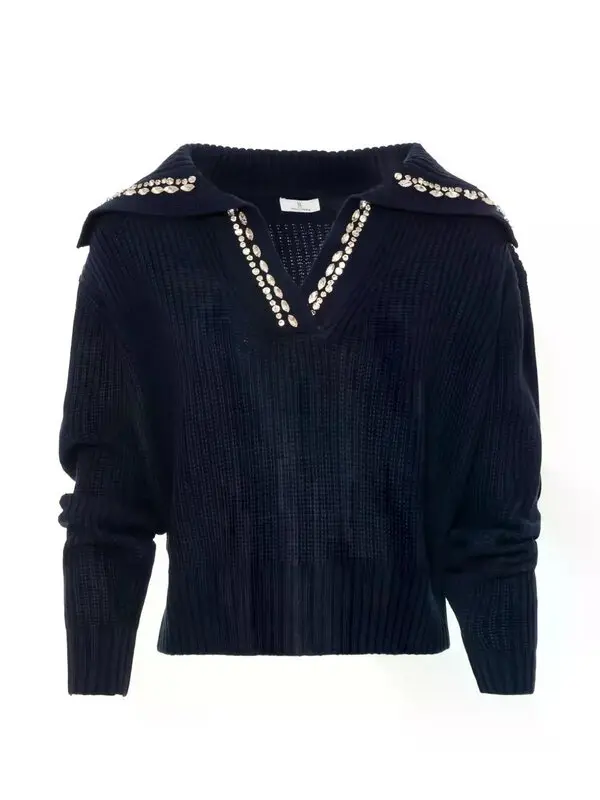 FRACOMINA Crystal-embellished Ribbed-knit Sweater - Blue
