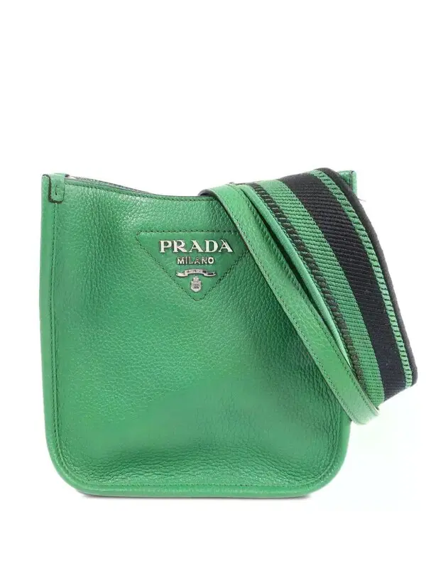 Prada Mini Logo-plaque Leather Shoulder Bag - Green