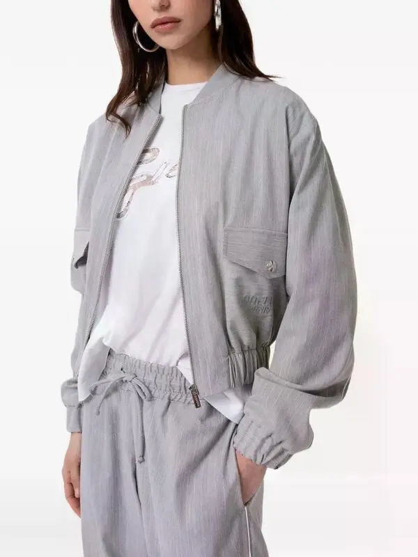 GAELLE PARIS Logo-embroidered Zipped Bomber Jacket - Grey