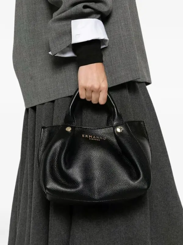 ERMANNO FIRENZE Logo-lettering Grained Leather Tote Bag - Black