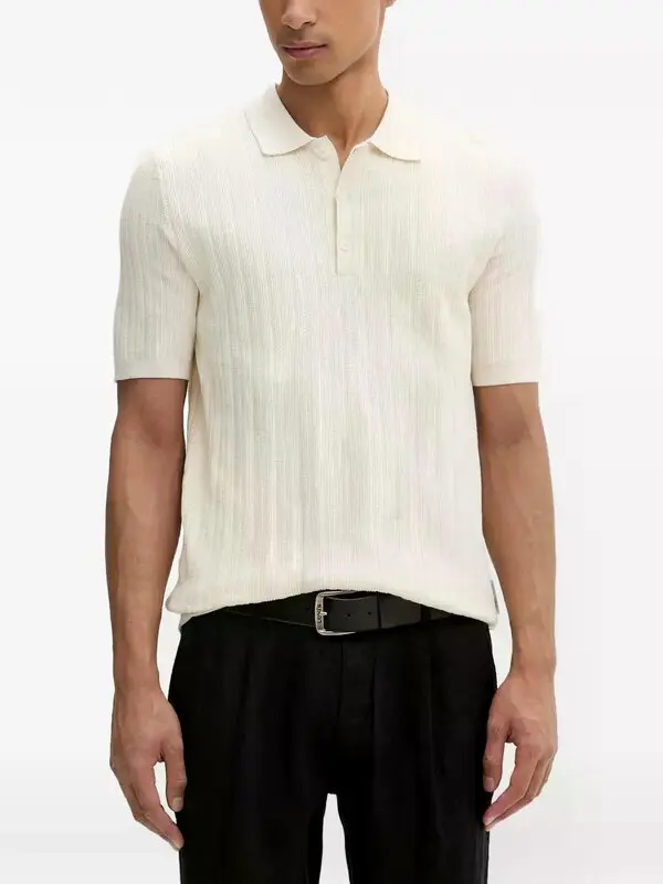Marc O'polo Ribbed-knit Short-sleeve Polo Shirt - Neutrals