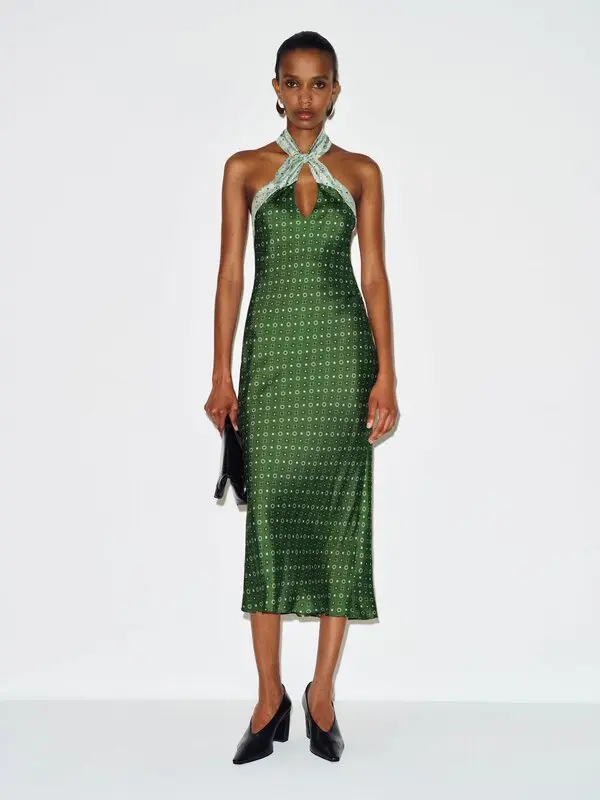 REFORMATION Meli Silk Twill Dress - Green