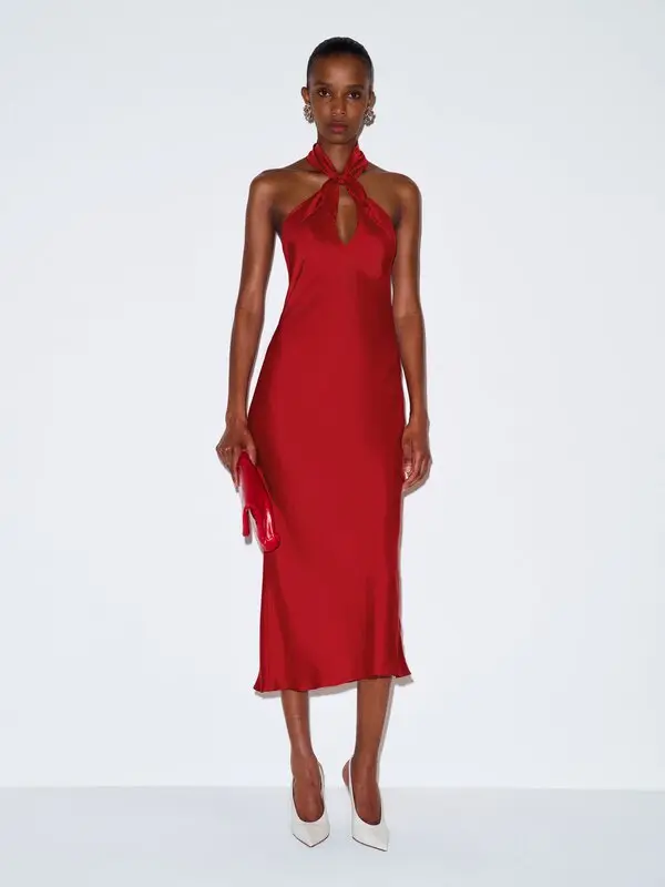 REFORMATION Meli Silk Twill Dress - Red