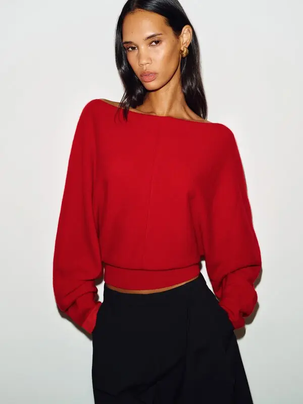 REFORMATION Brianna Cashmere Boatneck Top - Red