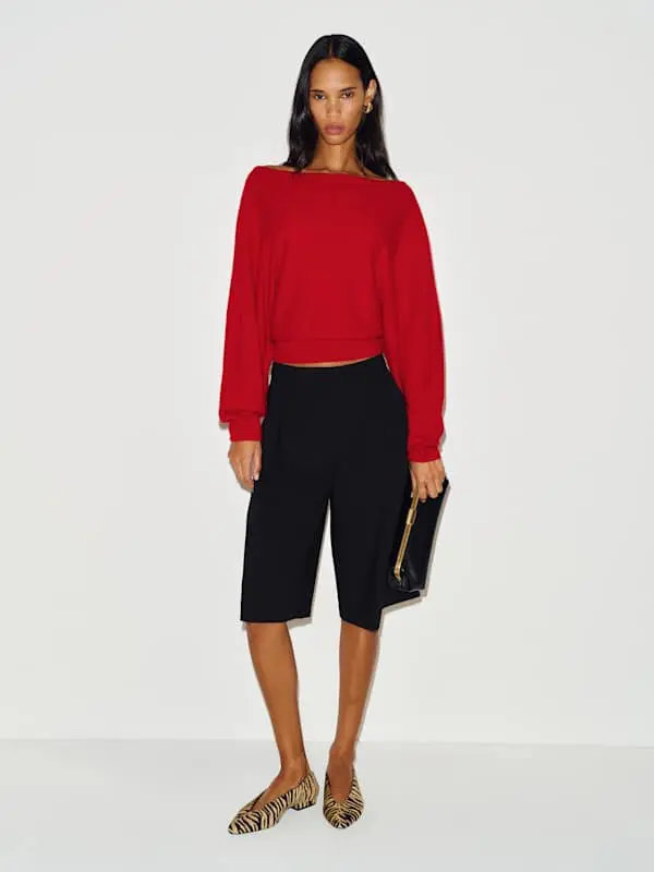 REFORMATION Brianna Cashmere Boatneck Top - Red