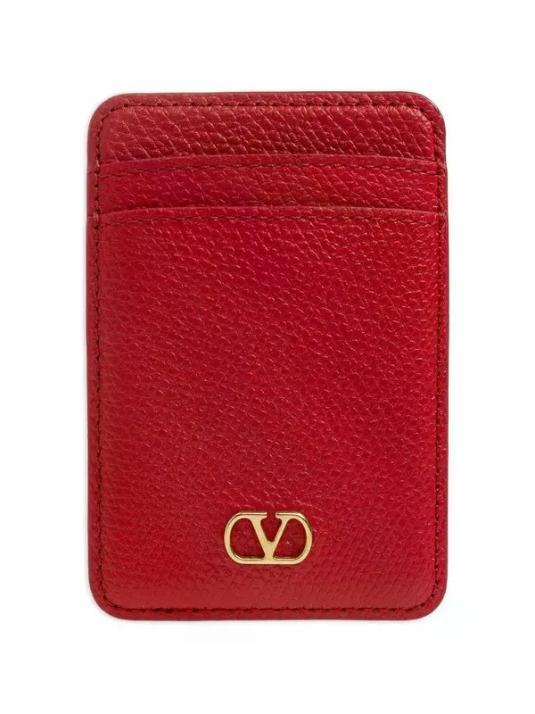 Valentino Garavani Vlogo Signature Leather Card Holder - Red