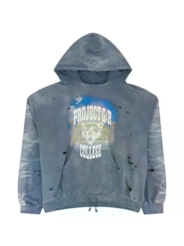 PROTOCOL INDEX Distressed Graphic-print Hoodie