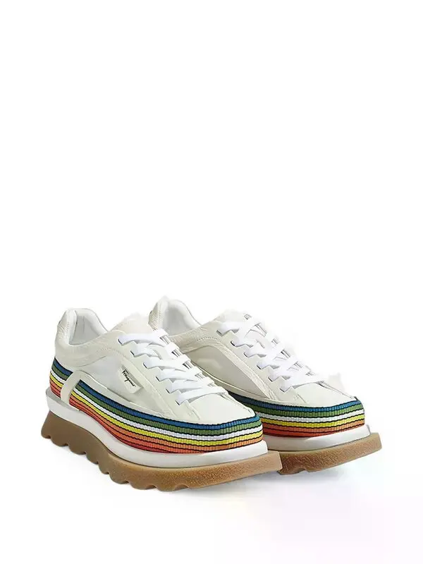FERRAGAMO Rainbow-stripe Platform Sneakers - White